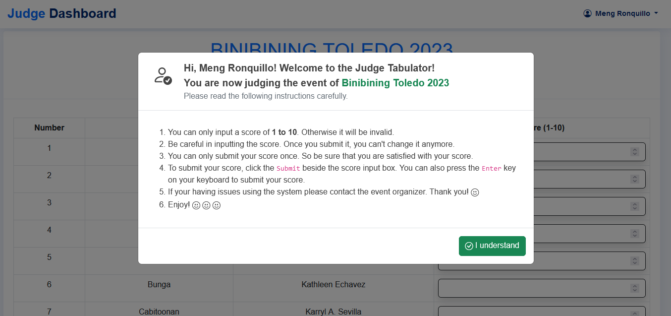 Tabulation System for the 2023 Toledo City Fiesta | tabulation-system